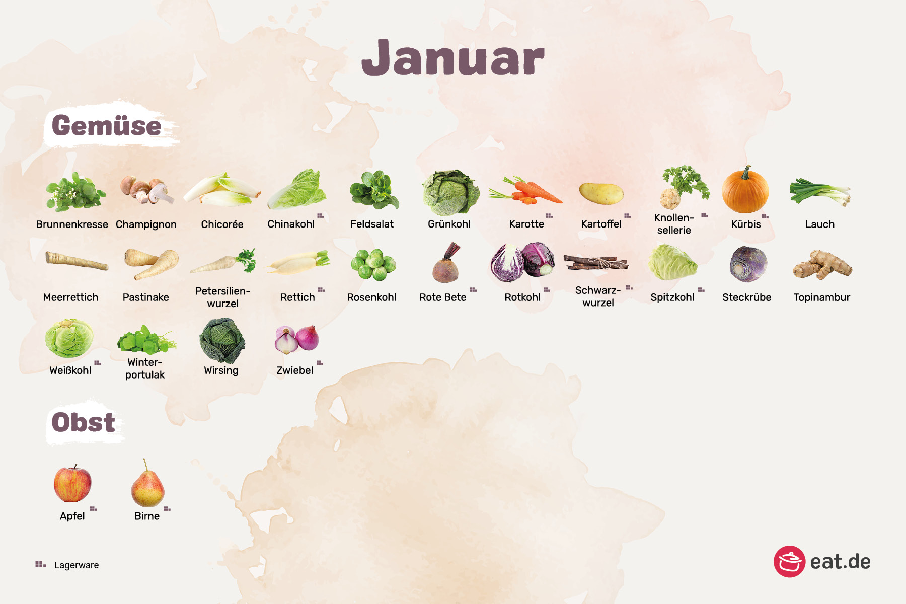 Saisonkalender Januar für Obst, Gemüse und Nüsse